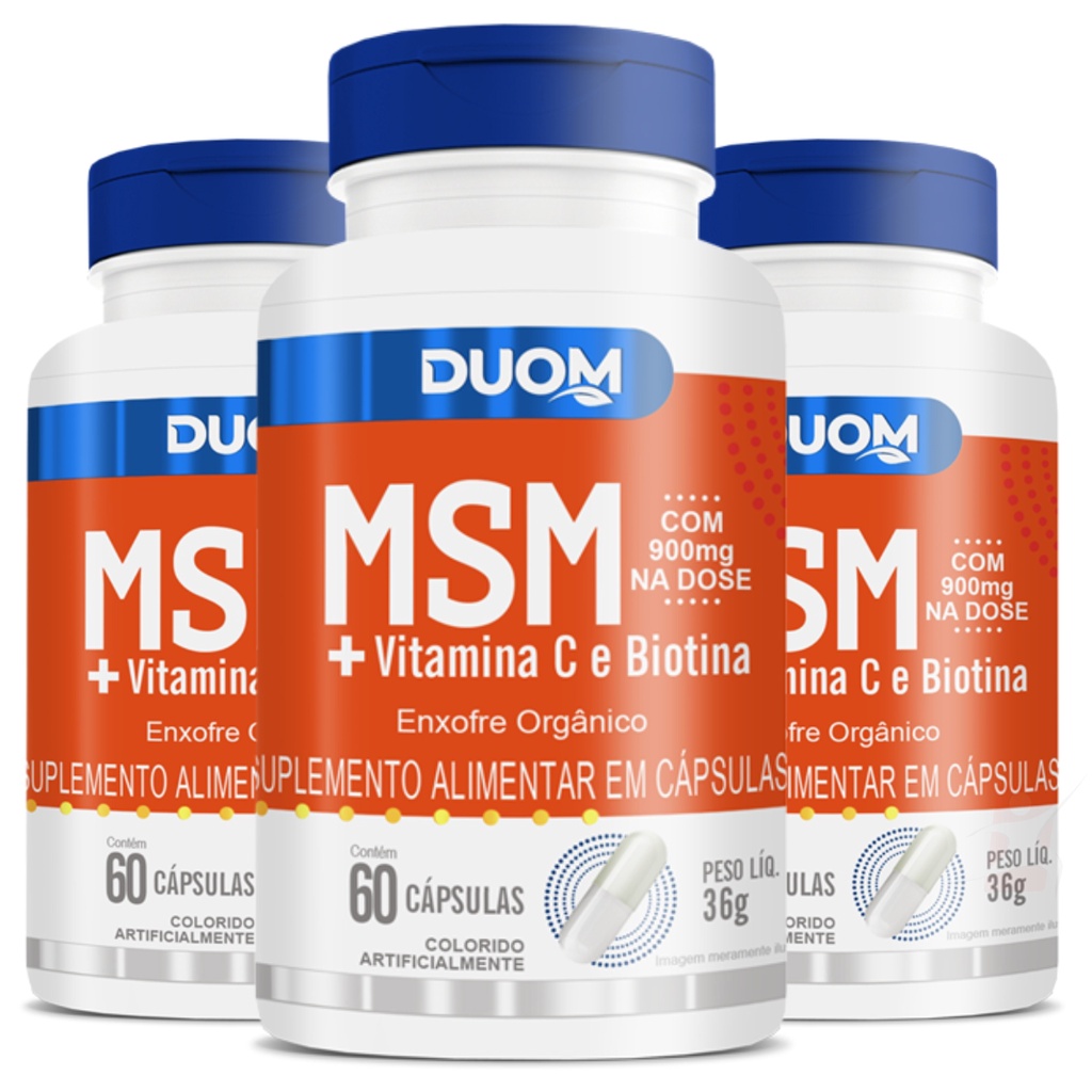Combo 3 Msm Enxofre Organico 900mg + Vitamina C + Biotina 60 Caps Cada Total 180 Caps - Duom ...