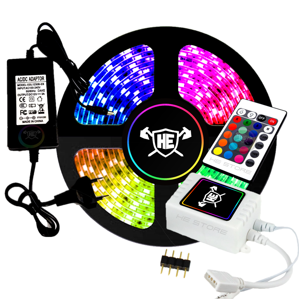Fita LED RGB 5050 5m Colorida Com Controle e Fonte 3A | Shopee Brasil