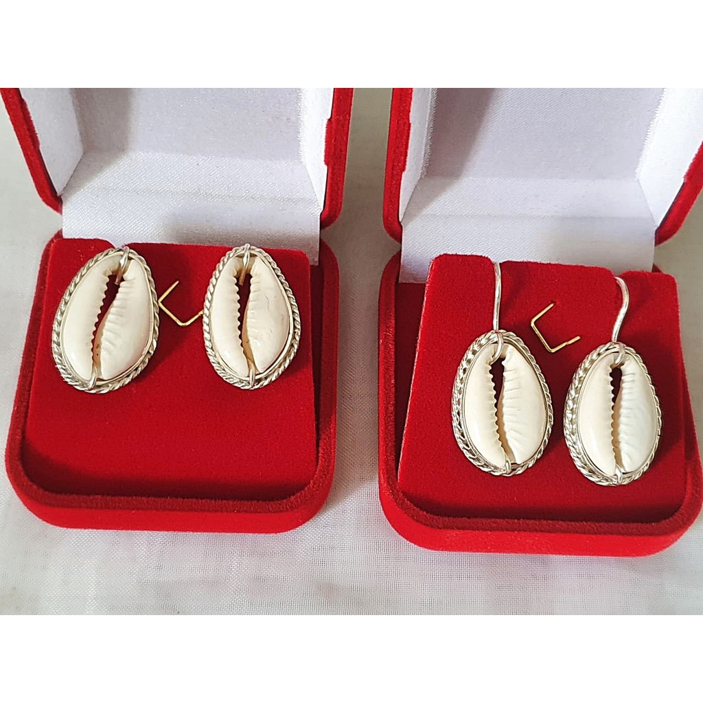 PAR DE BRINCOS EBOMI DE PRATA 950K COM BÚZIO NATURAL ( BRANCO) | Shopee ...