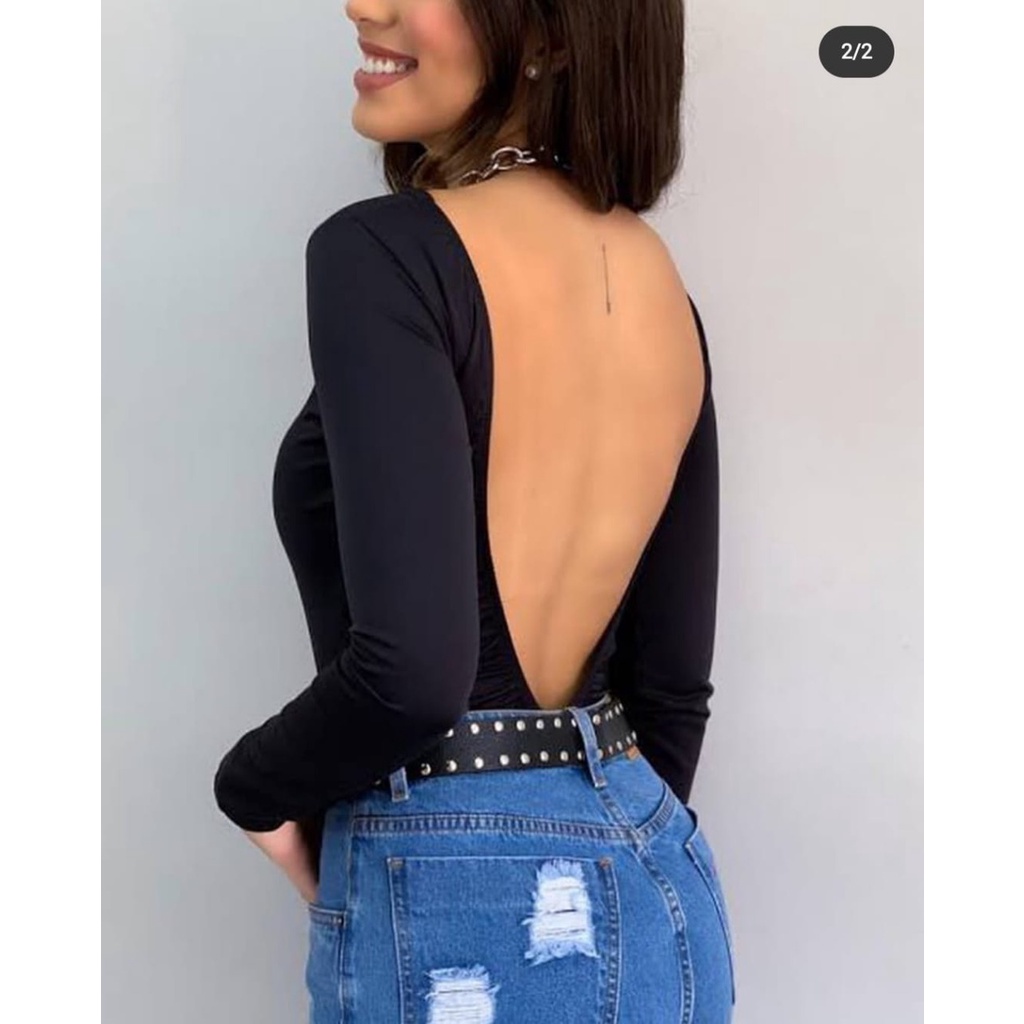 Body costa nua com manga longa | Shopee Brasil