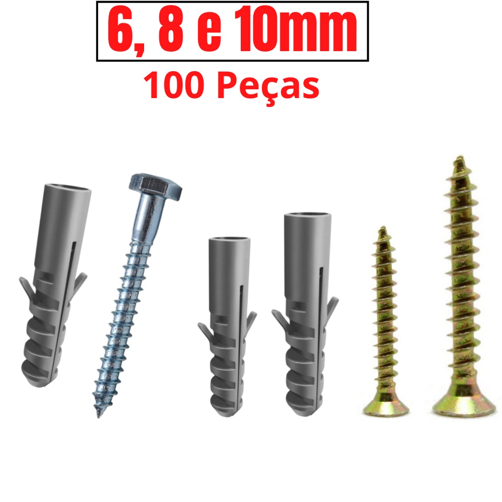 Kit Parafuso e Buchas 6, 8 e 10mm com Parafusos Phillips e Sextavado ...