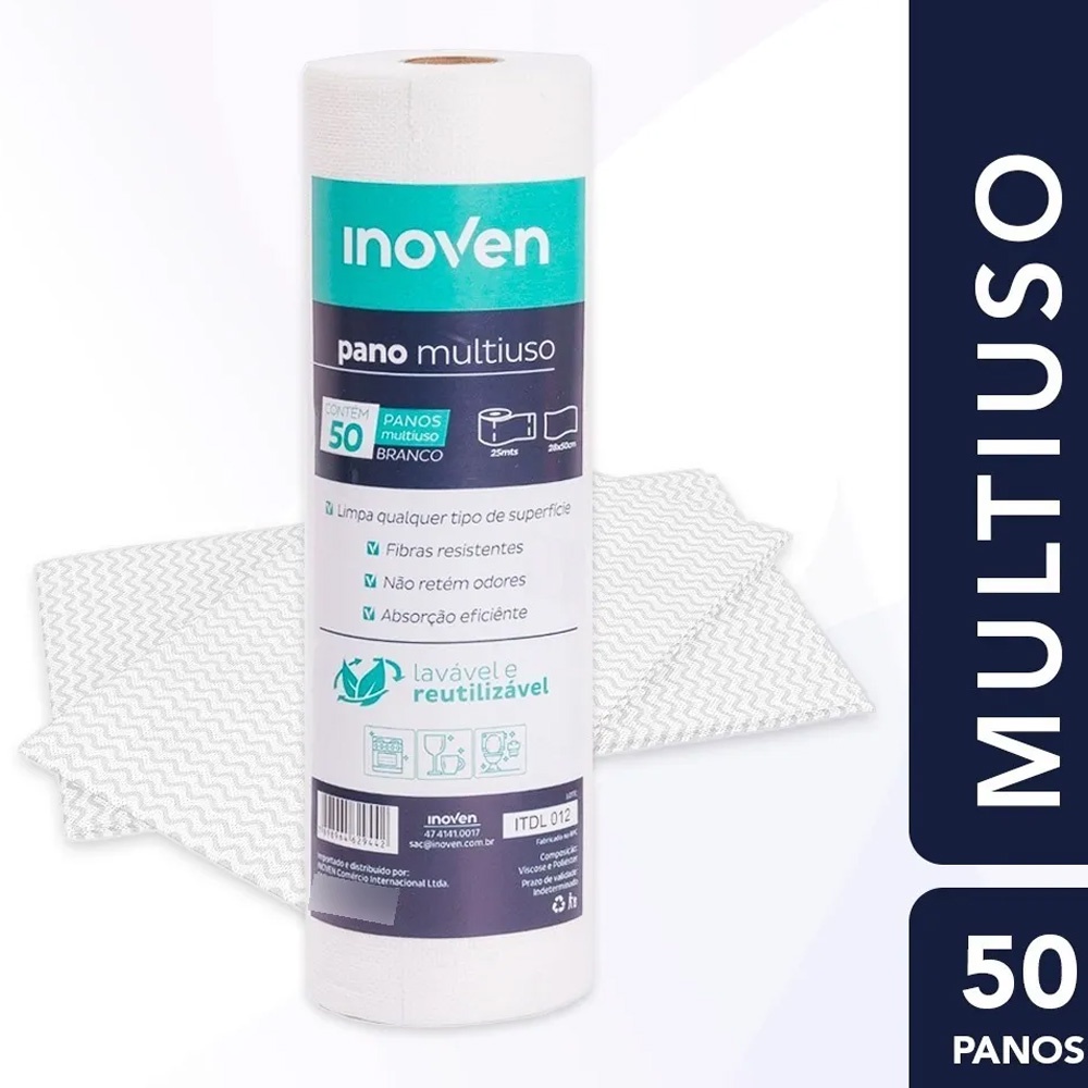 PANO MULTIUSO BOBINA PERFEX 28CM X 25M BRANCO INOVEN ROLO | Shopee Brasil