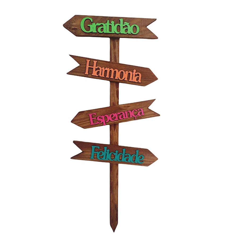 Placa Indicativa Palavra Seta Decorativa Para Jardim Madeira Frases ...
