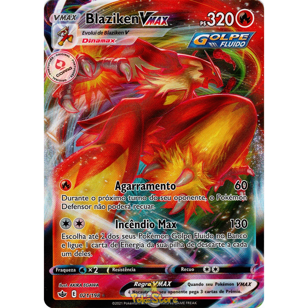 Carta Pokemon Blaziken VMAX Português 021/198 Card Original Copag ...