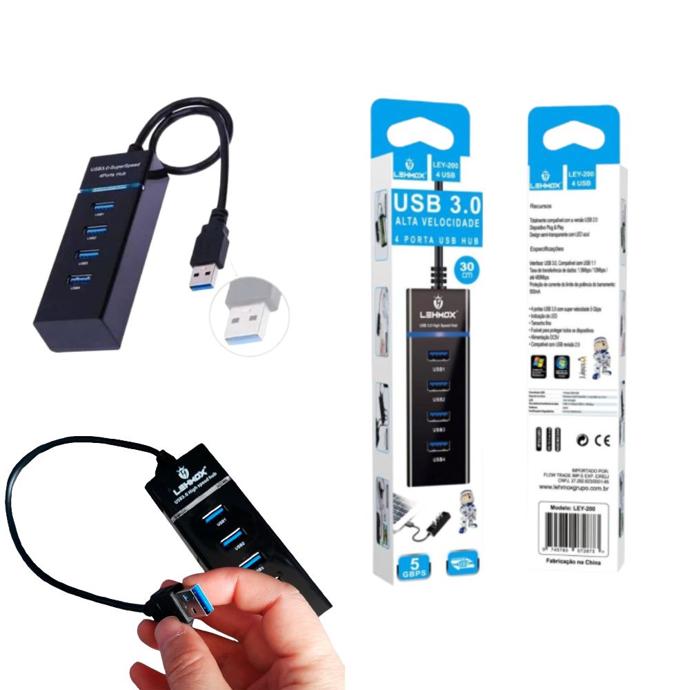 Hub Cabo Usb 3.0 Extensor 4 Portas High Speed Hd Pen Drive | Shopee Brasil