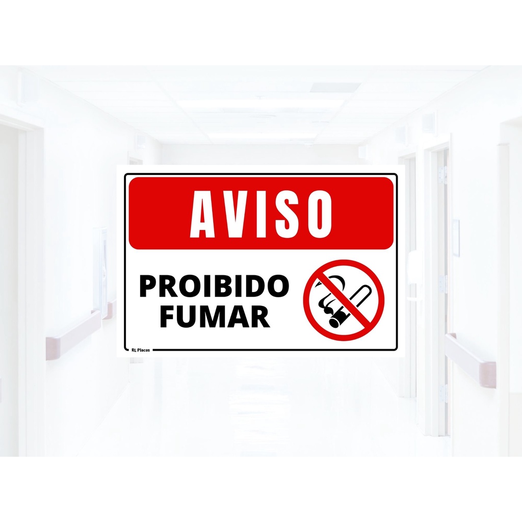 Placa Sinalização Aviso Proibido Fumar - Pictograma - Vermelha 20x15 Cm ...
