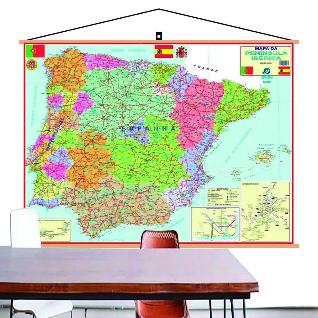 Mapa Portugal e Espanha Banner Laminado Gigante 120x90cm - Atual ...