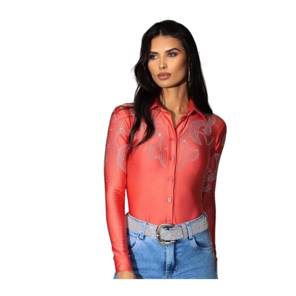 Body Manga Longa Pedraria Moda Country Pecuaria Ana Castela | Shopee Brasil