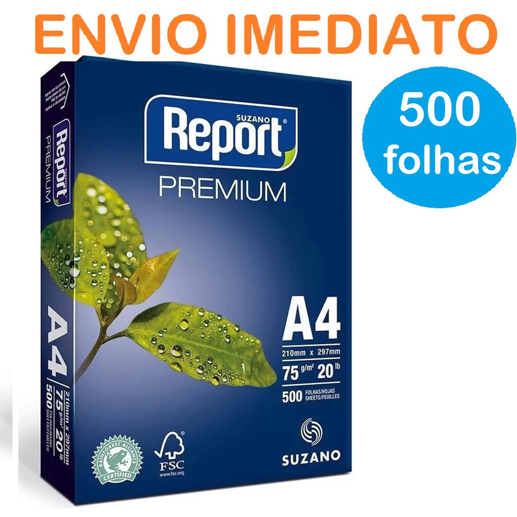 Papel Report Premium A4 500 folhas Sulfite 075/m2 BR 210mm x 297mm ...