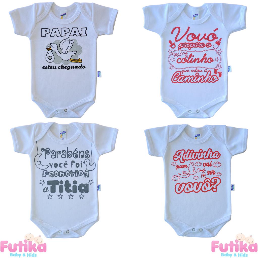 Kit 4 Body Bebê Anunciar Gravidez Papai Vovó Vovô Titia Personagem Baby ...