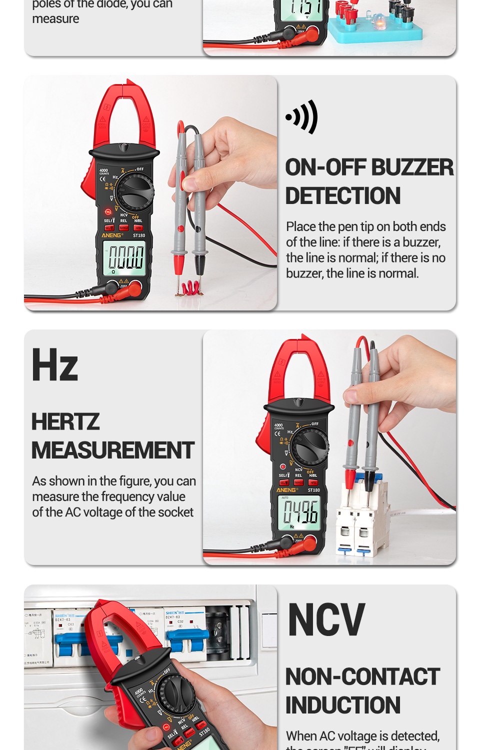 Aneng ST180 4000 contagens Multímetro Digital de Garra True RMS ...