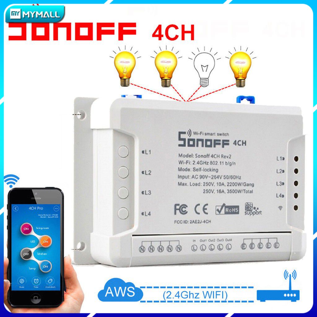 Sonoff 4ch Pro R3 Wifi Interruptor Inteligente Intertrava Modo De Fechadura Temporizador DIY ...