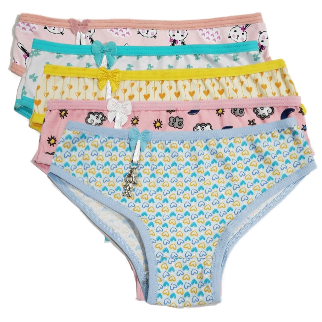 Kit 5 Calcinha Infantil Pingente Bia Estampada Calcinhas Juvenil ...
