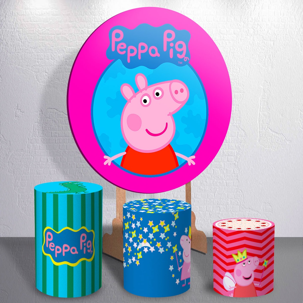 Kit Painel Redondo Peppa Pig + Trio Capa de Cilindro 3d Sublimado ...
