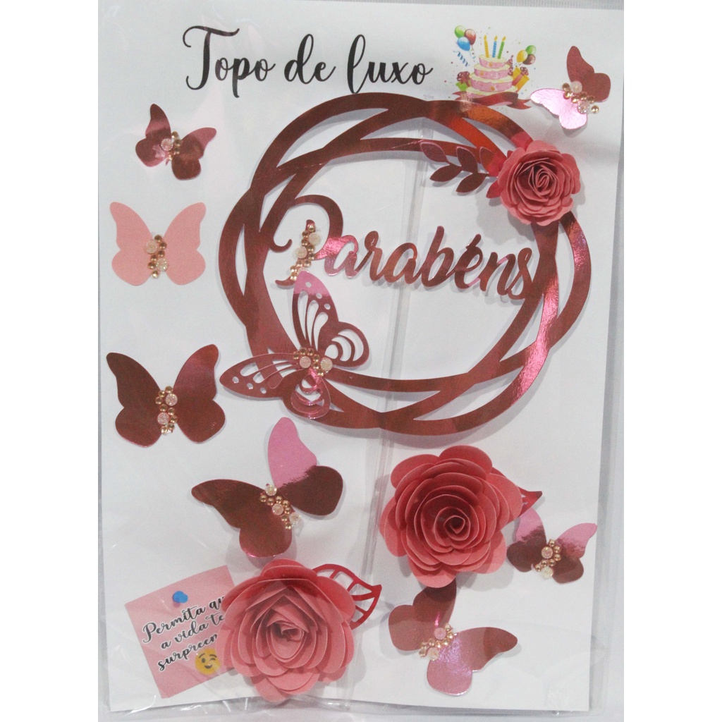 Topper de bolo Parabéns Rosê com Rosê | Shopee Brasil