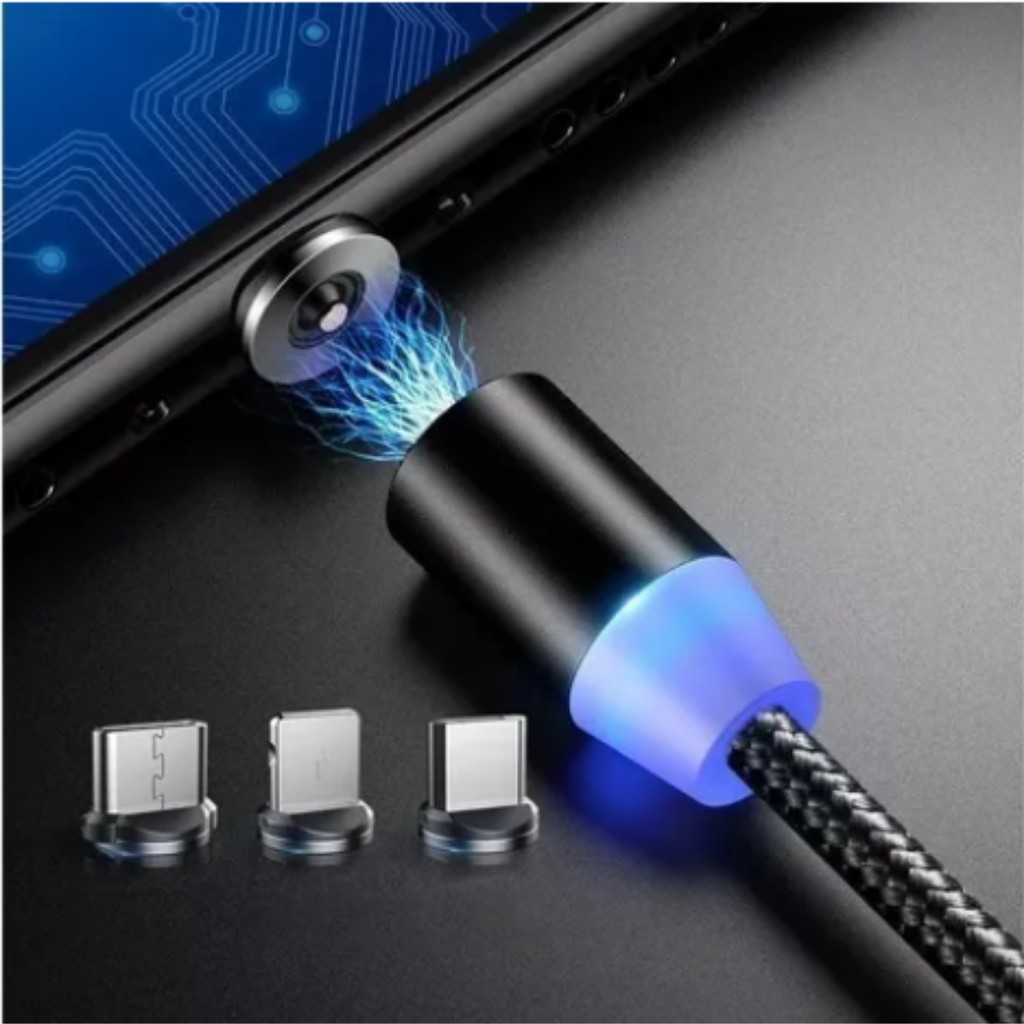 Cabo Magnético Led 3 In 1 Tipo C iPhone Android (3 conectores MICRO USB ...
