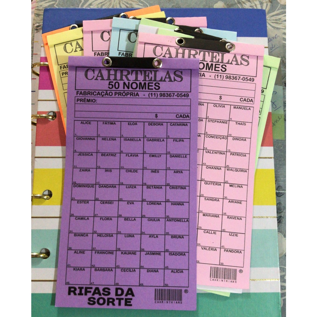Cartela De Rifa 50 Nomes, Pct C/ 50 Unidades | Shopee Brasil