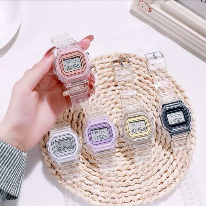 Relógio Feminino Com Pulseira Transparente Com Led Digital / Relógio ...