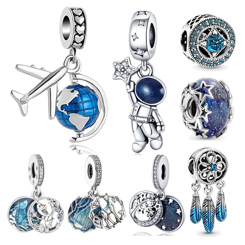 Pandora Berloques de prata 925 Amulets Astronauta Terra Charms Miçangas ...