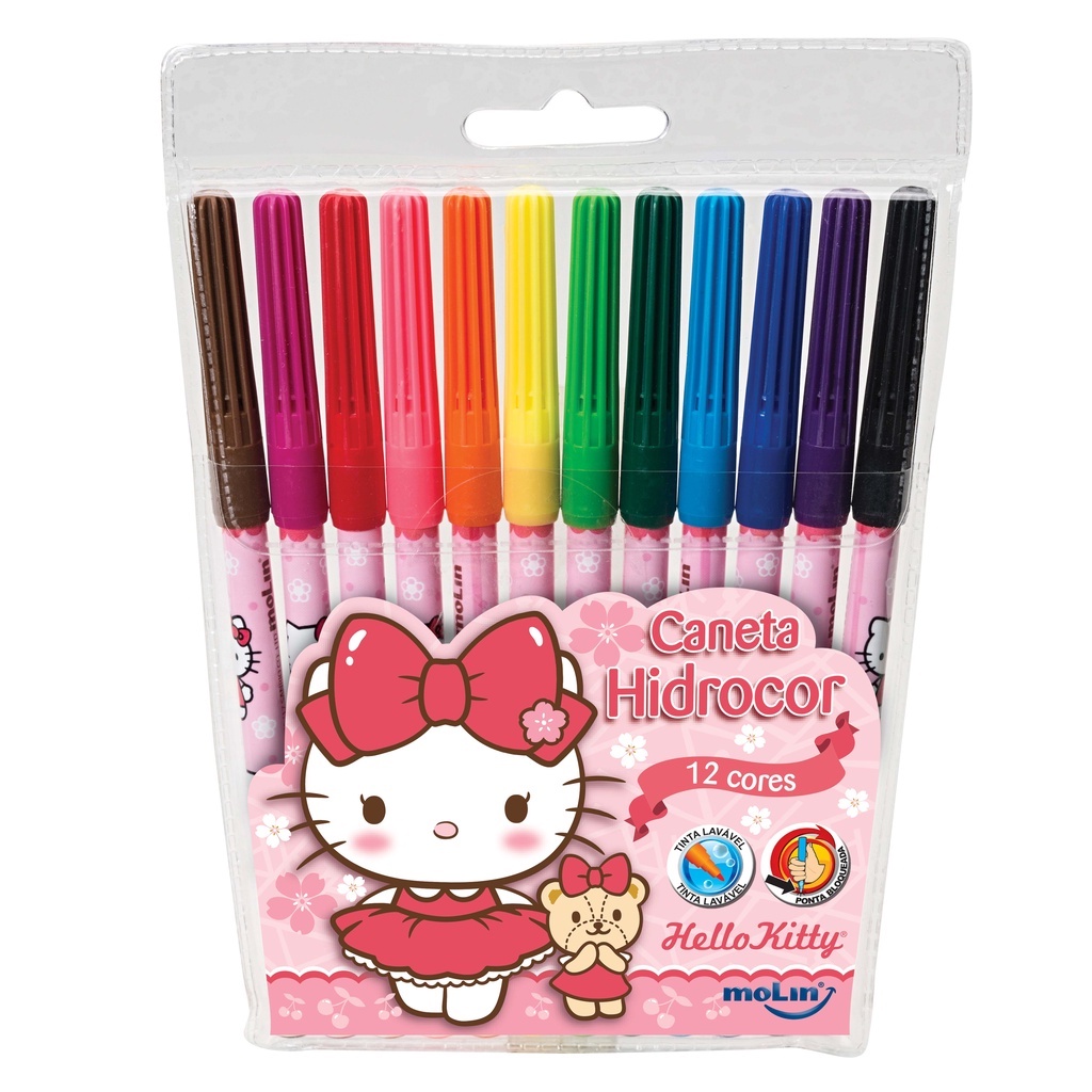 Caneta Hidrocor Hello Kitty 12 cores MOLIN | Shopee Brasil