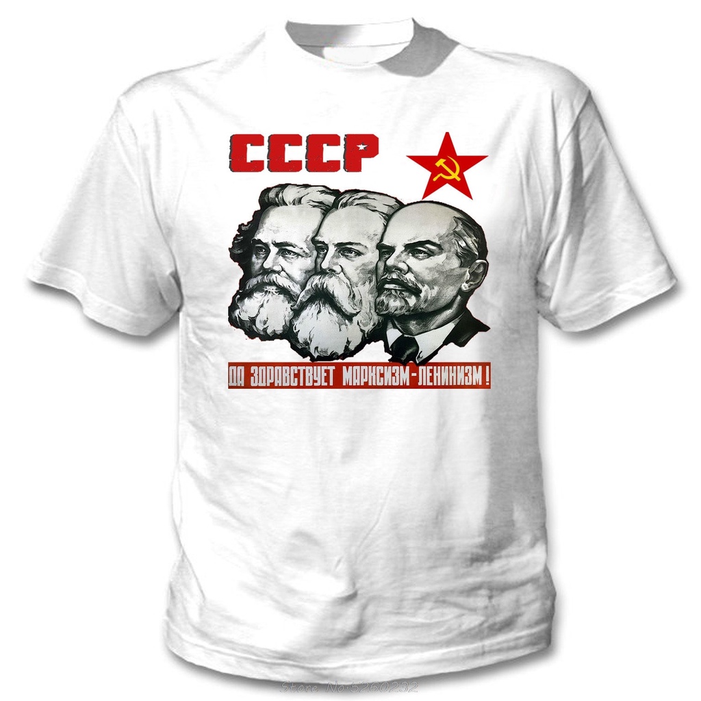 LENIN MARX ENGELS SOVIET UNION CCCP-Novo Algodão Branco TSHIRT Impresso ...