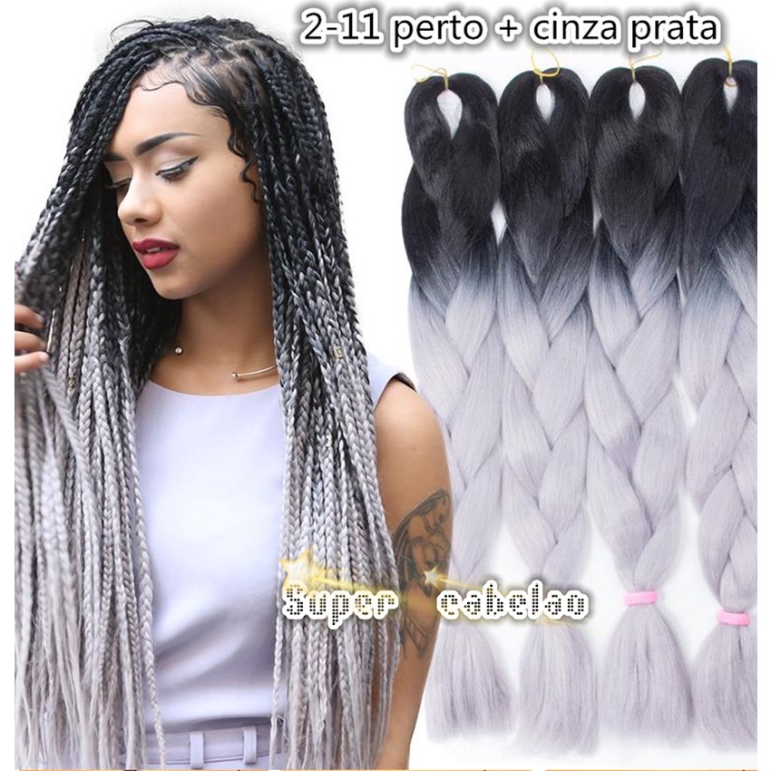 Cabelo Kanekalon Jumbo Tranças Box Braid Twist Cor (2-11) Preto Cinza ...