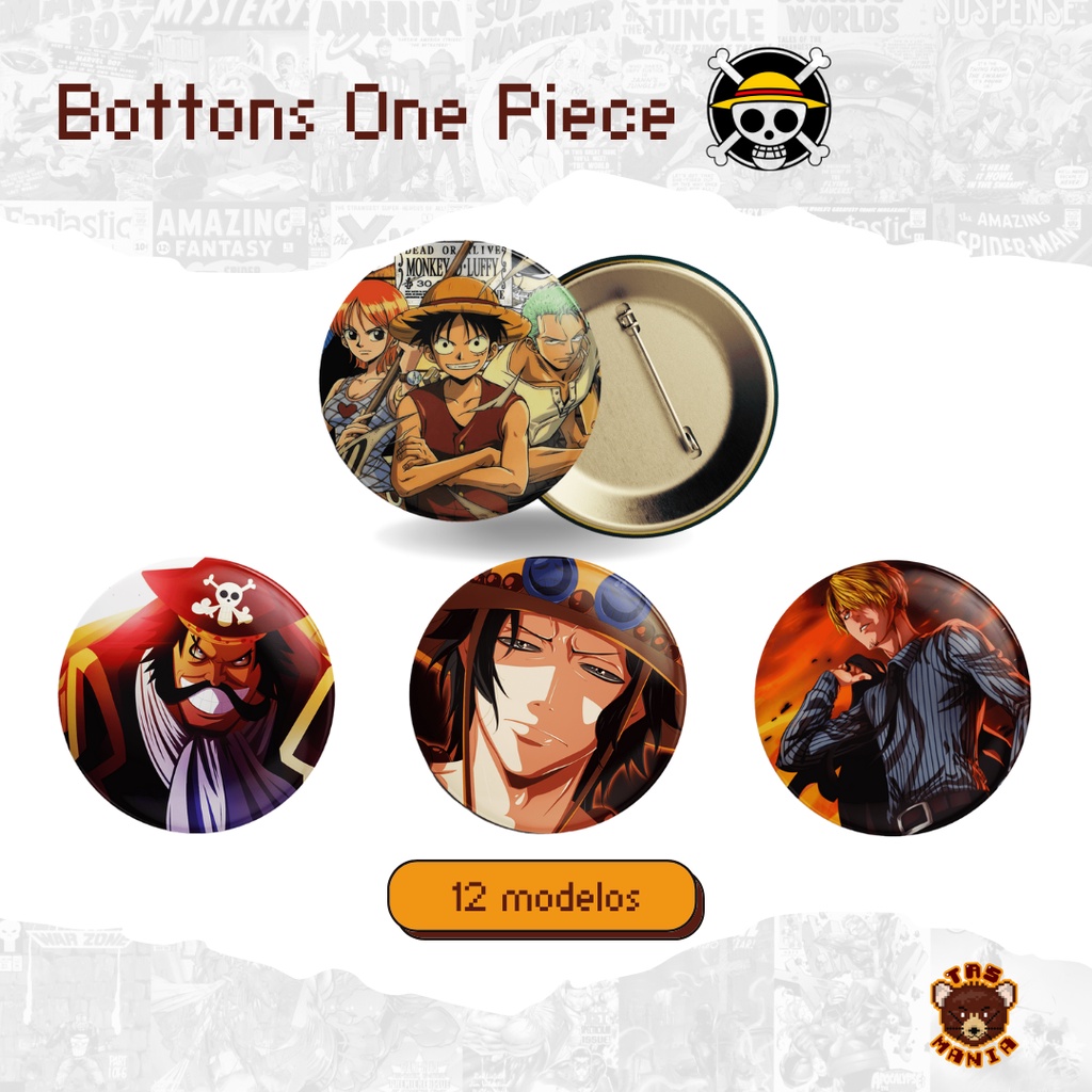 Bottons anime One Piece - tamanhos 3,5 cm e 4,5 cm | Shopee Brasil