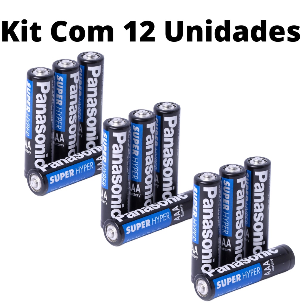 Pilhas Panasonic AAA Kit com 12 Pilha Palito Original Comum Super Hyper ...