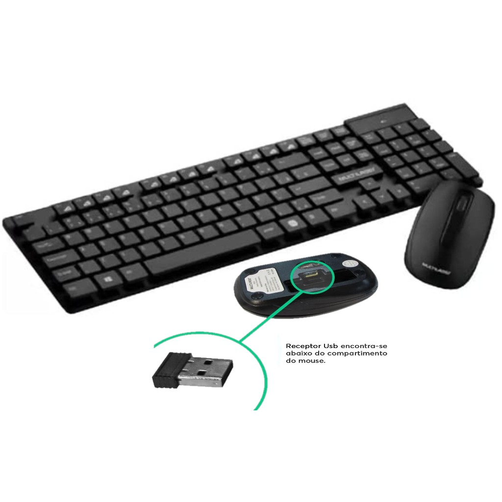 Kit Teclado e Mouse Wireless Multilaser TC251, 2.4GHz, Teclas ...