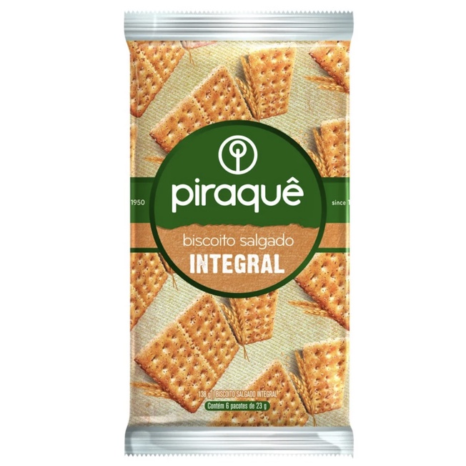 Biscoito Salgado Integral 138g (6 Unidades de 23g) Piraquê | Shopee Brasil