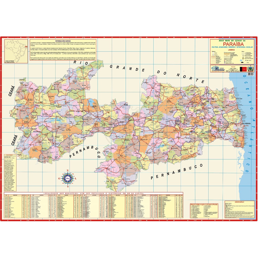 Mapa Estado Da Paraíba Politico Rodoviário Poster Geografico Geografia Multimapas | Shopee Brasil