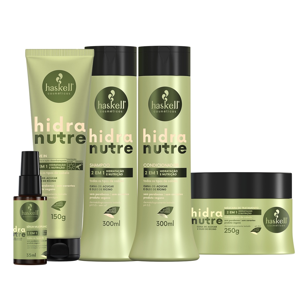 Kit Haskell Hidranutre Shampoo 300ml + Condicionador 300ml + Máscara 250g + Leave In 150g ...