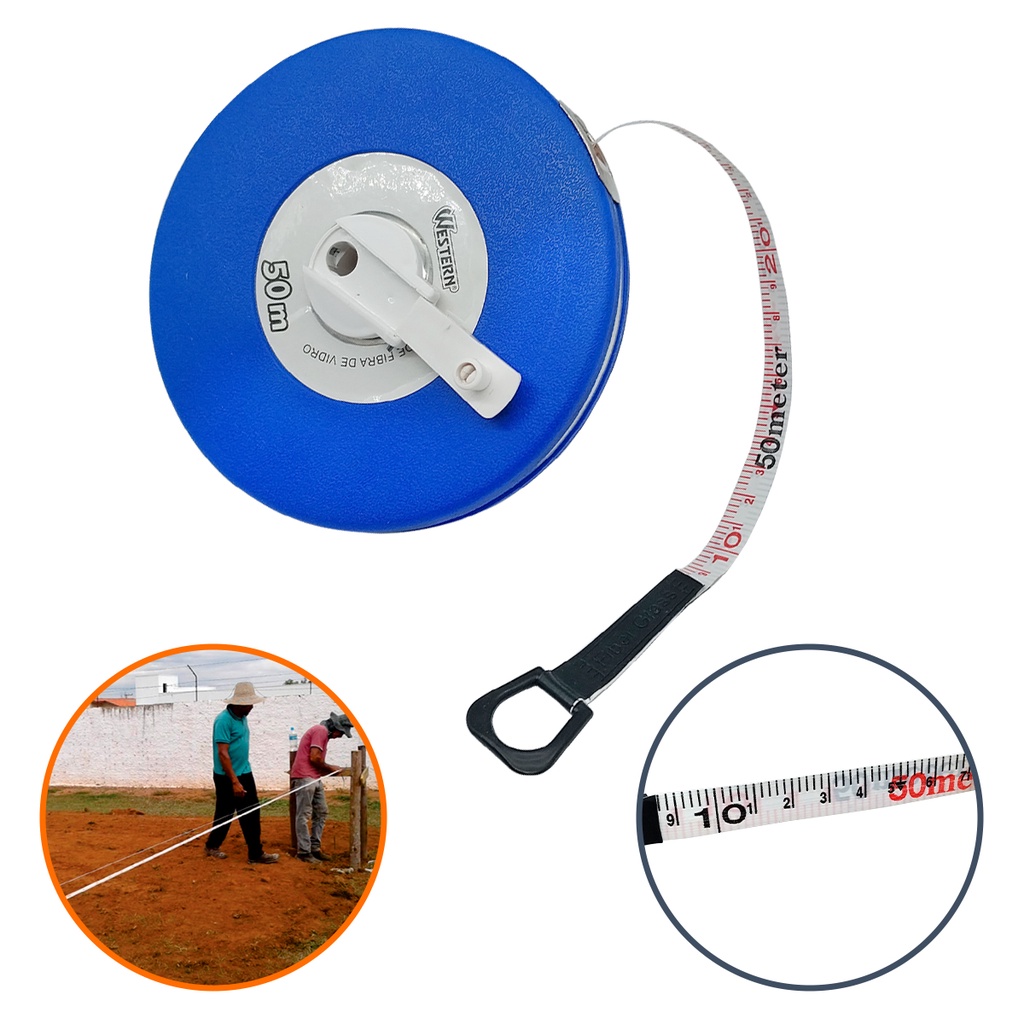 Trena de Fibra de Vidro 50 Metros para Obras Profissional Fita Métrica ...