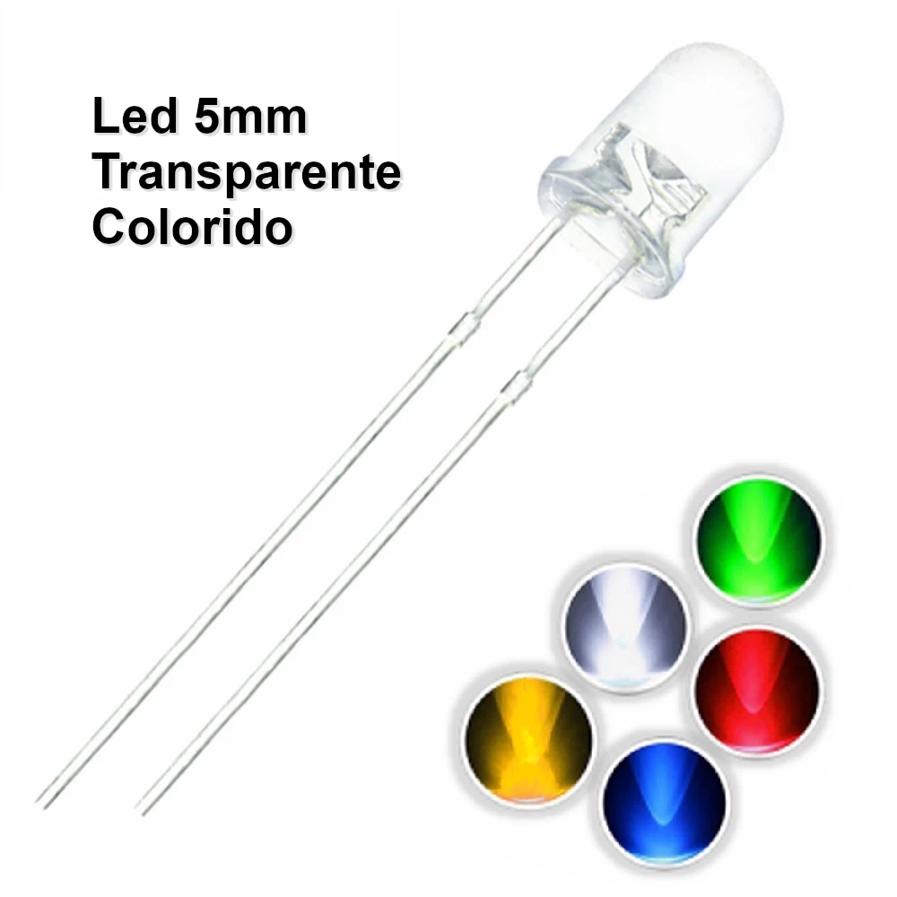 5 Unidades Leds Transparentes Coloridos Alto Brilho 5mm ou 3mm para ...