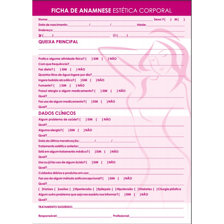 Ficha De Anamnese Estética Corporal C/100 Folhas - Faz a Boa!