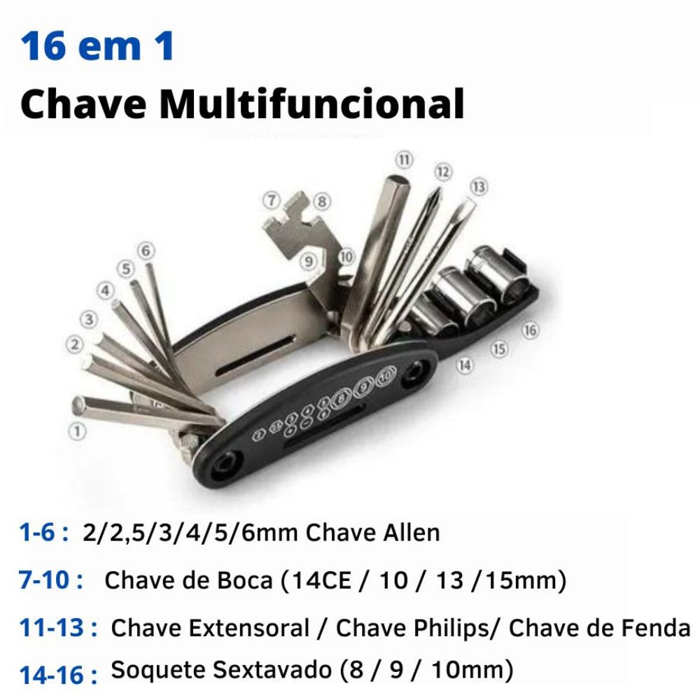 Kit Ferramenta Jogo Chaves Canivete Aço Bike Bicicleta Preto 16 Funções ...