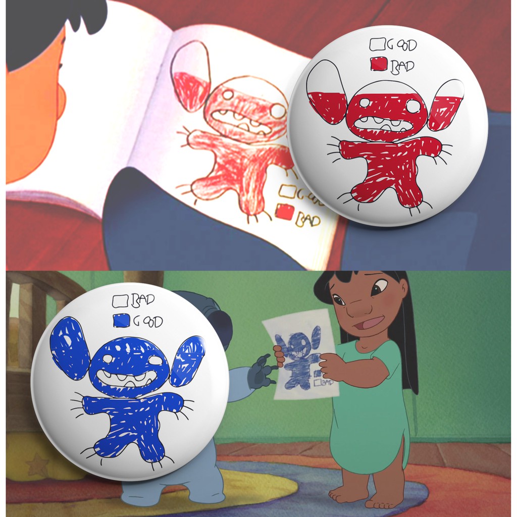 Bottons Lilo e Stitch Nível de Malcriação e Bondade - broche alfinete ...