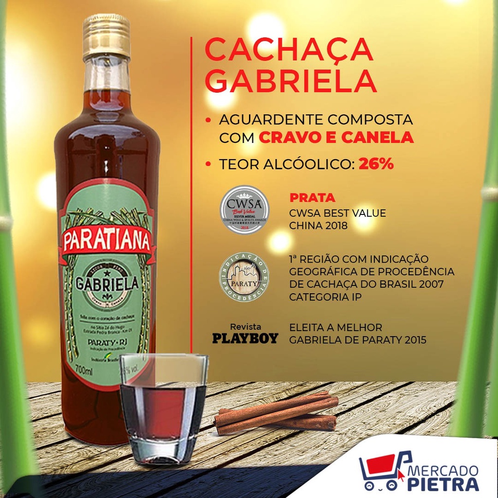 Cachaça Gabriela Cravo e Canela Paratiana 700 ml | Shopee Brasil