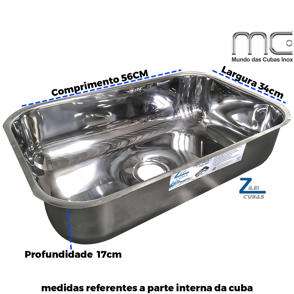 Cuba Pia Cozinha de Aço Inox EXTRA FUNDA RR Zilei N 2 17 56x34x17 Aço ...