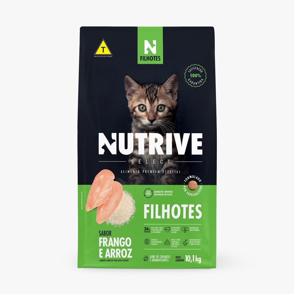 Ração Nutrive Select Frango e Arroz para Gatos Filhotes - 10,1kg ...