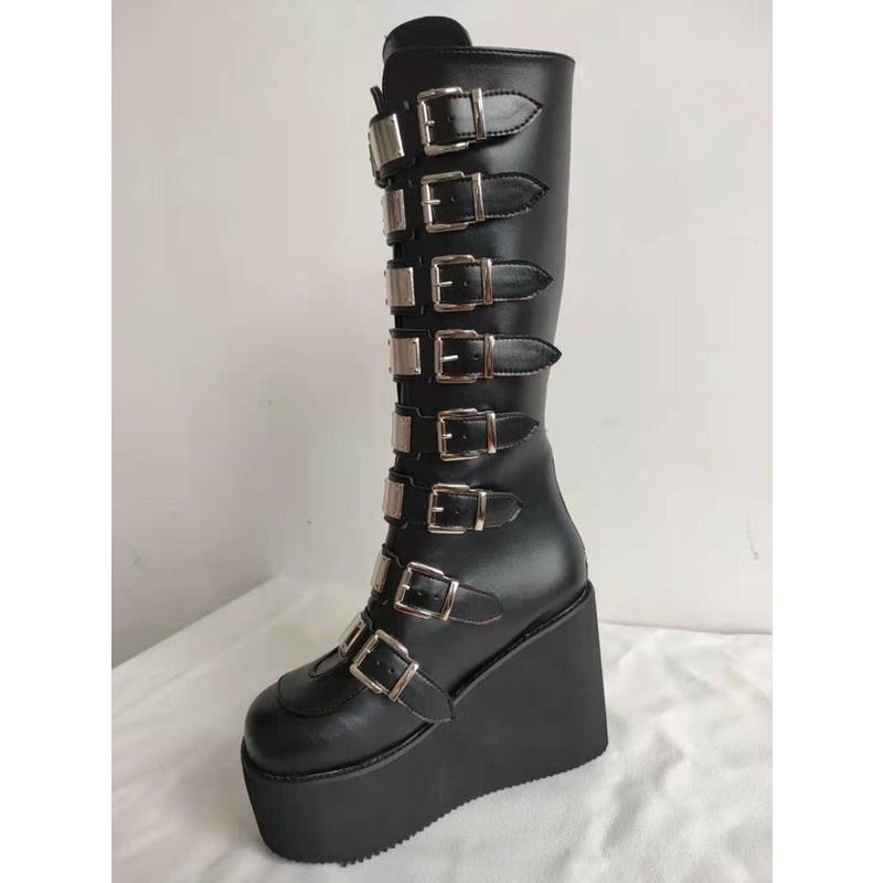 Bota Longa Feminina De Cano Alto De Couro Estilo Punk Gótico | Shopee ...