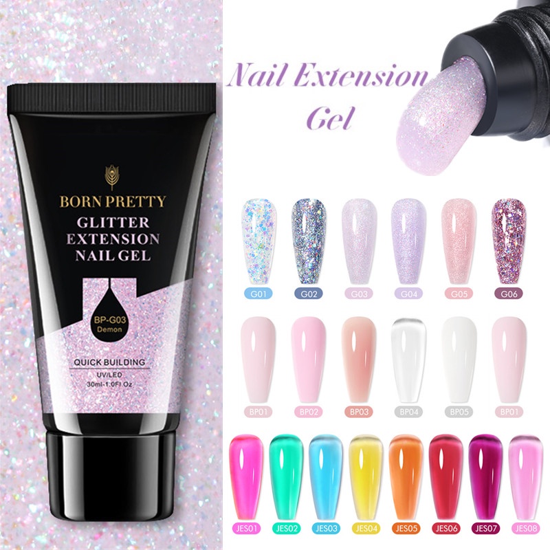 BORN PRETTY Gel Acrílico Glitter Extensão De Dedo 30/20ml De Rosa De Prata Unhas Verniz | Shopee ...