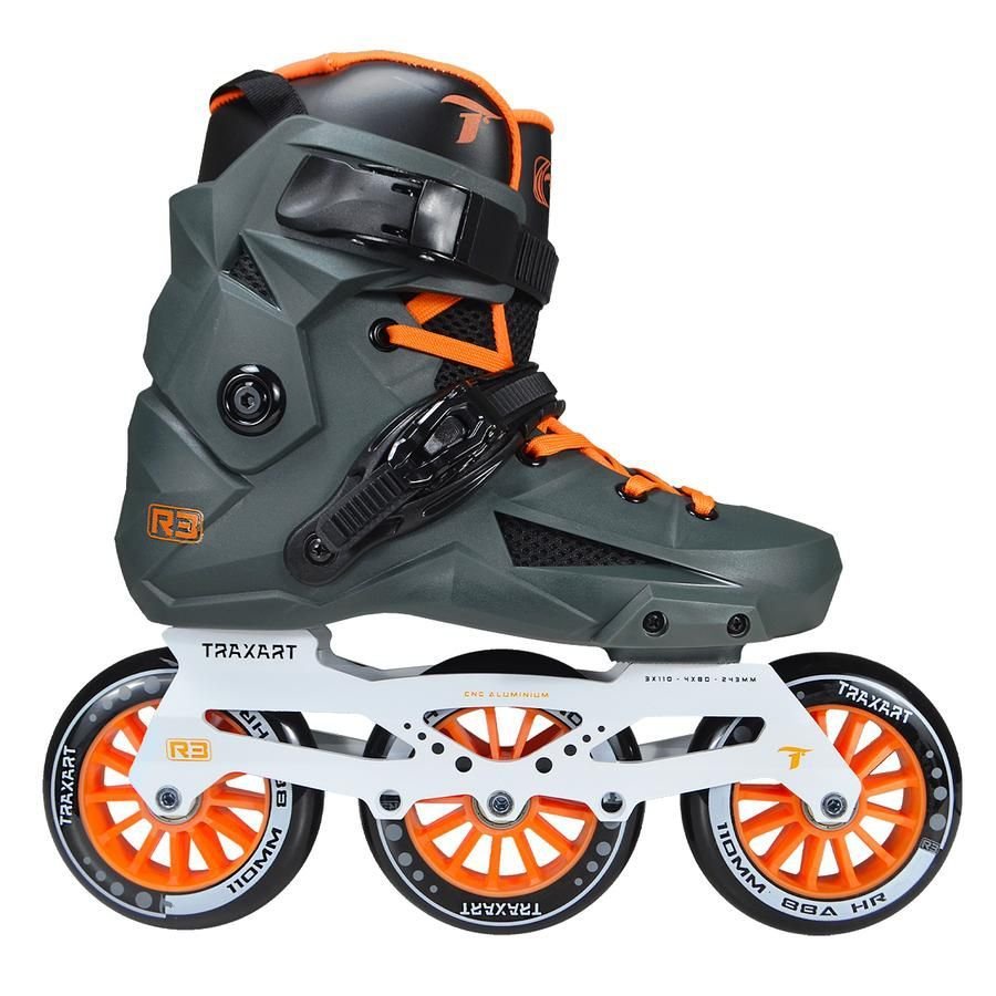 Patins Traxart R3 Inline Freestyle Cinza/Laranja 110mm Abec-9 CROMO ...