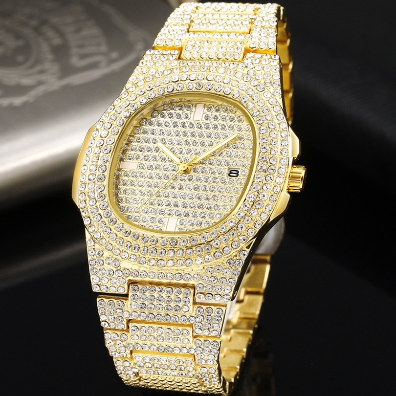 Relógio Cravejado Gold Trap HipHop | Shopee Brasil