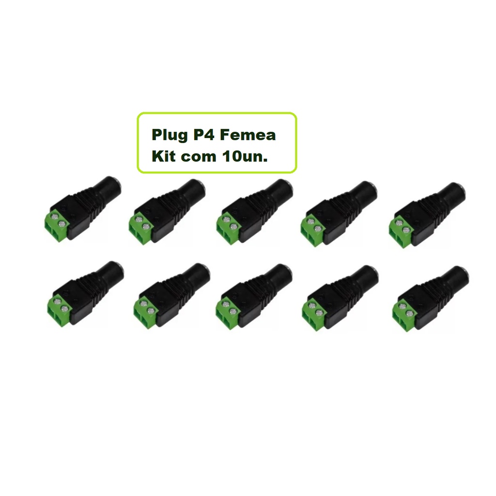 Kit 10 Conector Plug P4 Femea com Borne (FI) | Shopee Brasil
