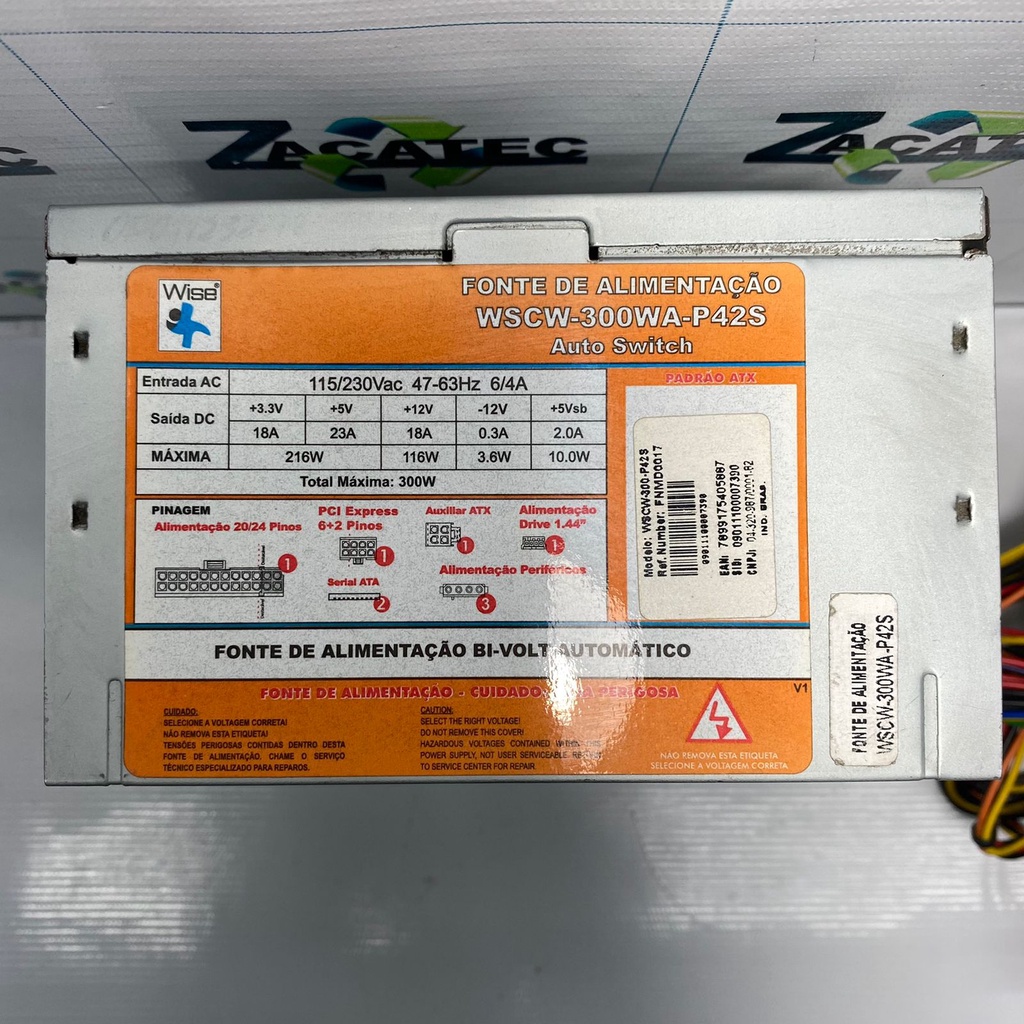 Fonte Nominal Wise Modelo: WSCW-300WA - P42S - 24 Pinos 300W SATA ...