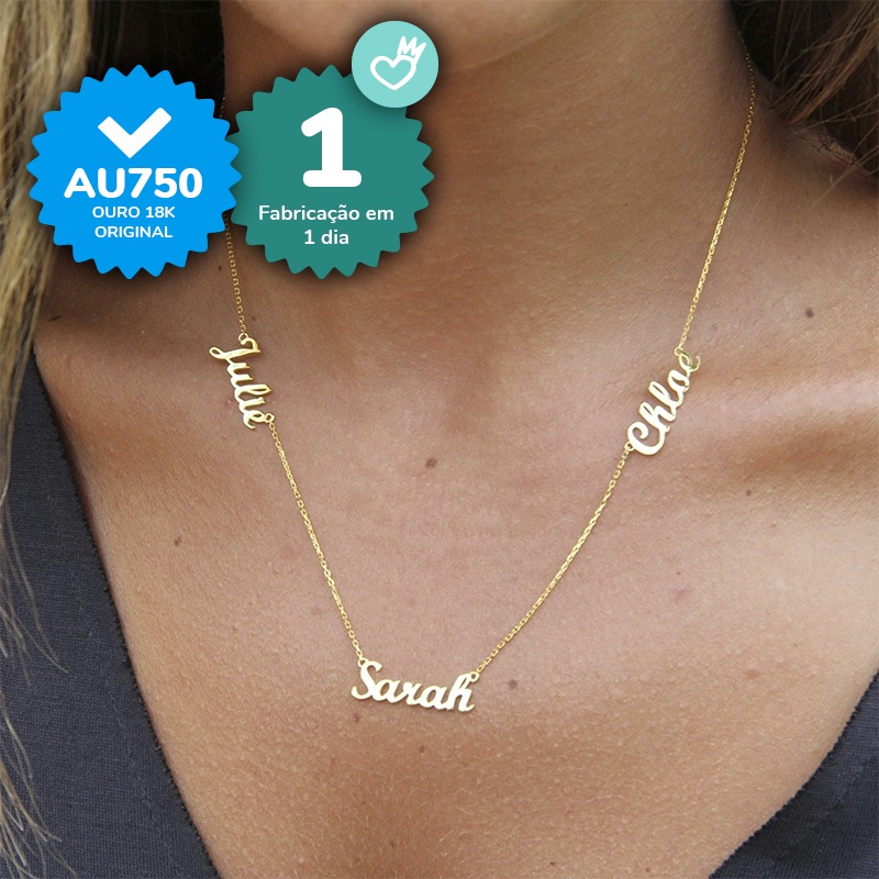 Colar longo com 3 nomes personalizado em ouro 18k | Shopee Brasil