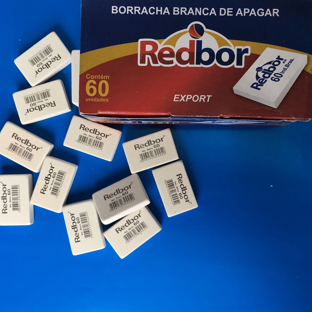 Borracha Escolar Branca 60 Unidades Redbor | Shopee Brasil