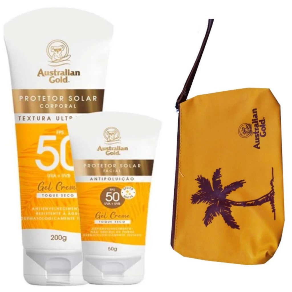Kit Australian Gold Protetor Solar Corporal fps50 200g + Facial fps50 ...