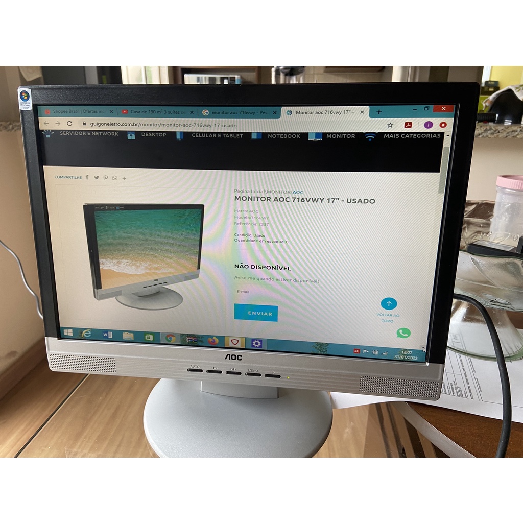Monitor AOC 17 polegadas Vwy usado (ler descrição) | Shopee Brasil
